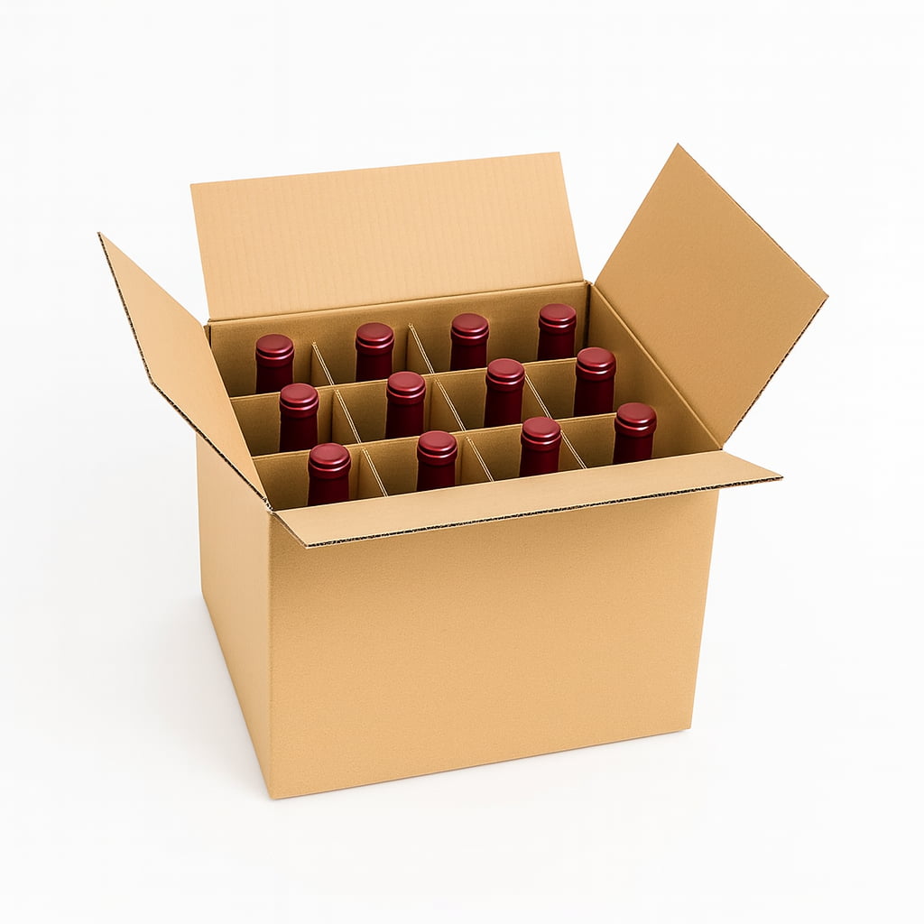 TELEBOXES | Cardboard Box for 12 bottles of Wine with Interior Dividers