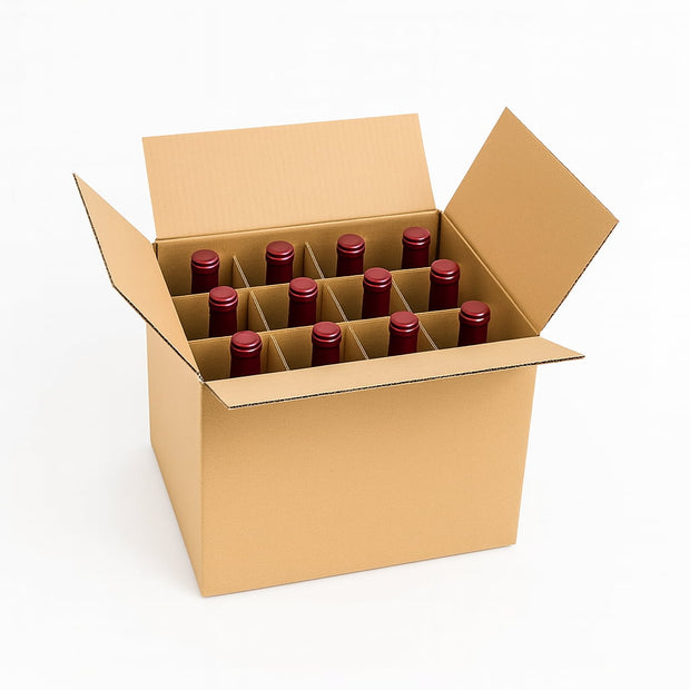 TELEBOXES | Cardboard Box for 12 bottles of Wine with Interior Dividers